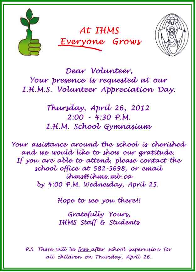 Volunteer Appreciation Reception – Immaculate Heart of Mary School