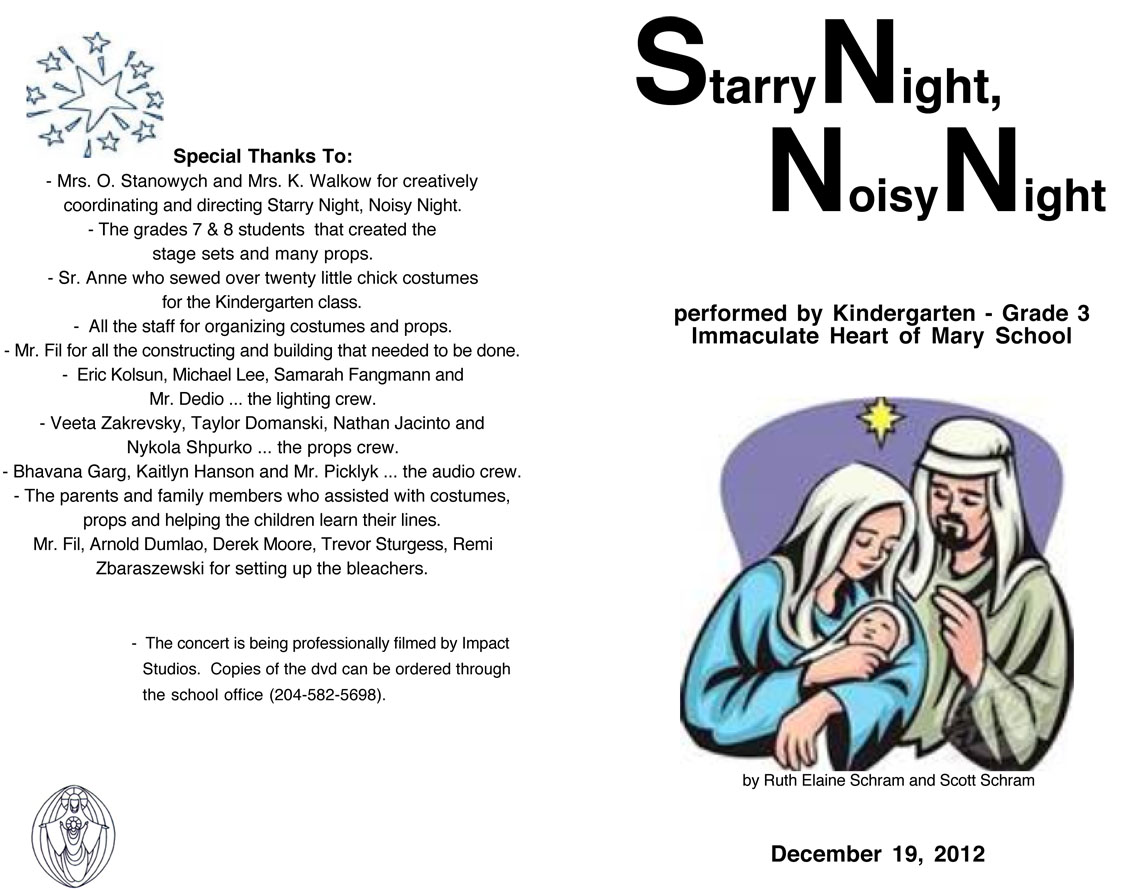 K-3 Christmas Concert Program – Immaculate Heart of Mary School