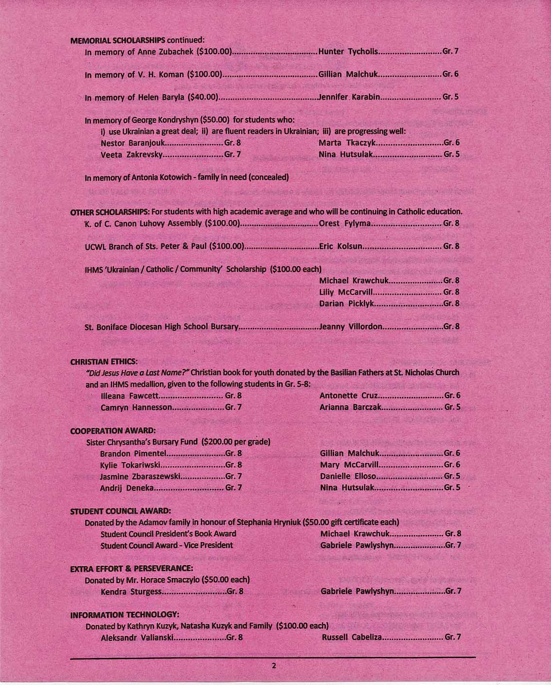 Awards Day Program – Immaculate Heart of Mary School