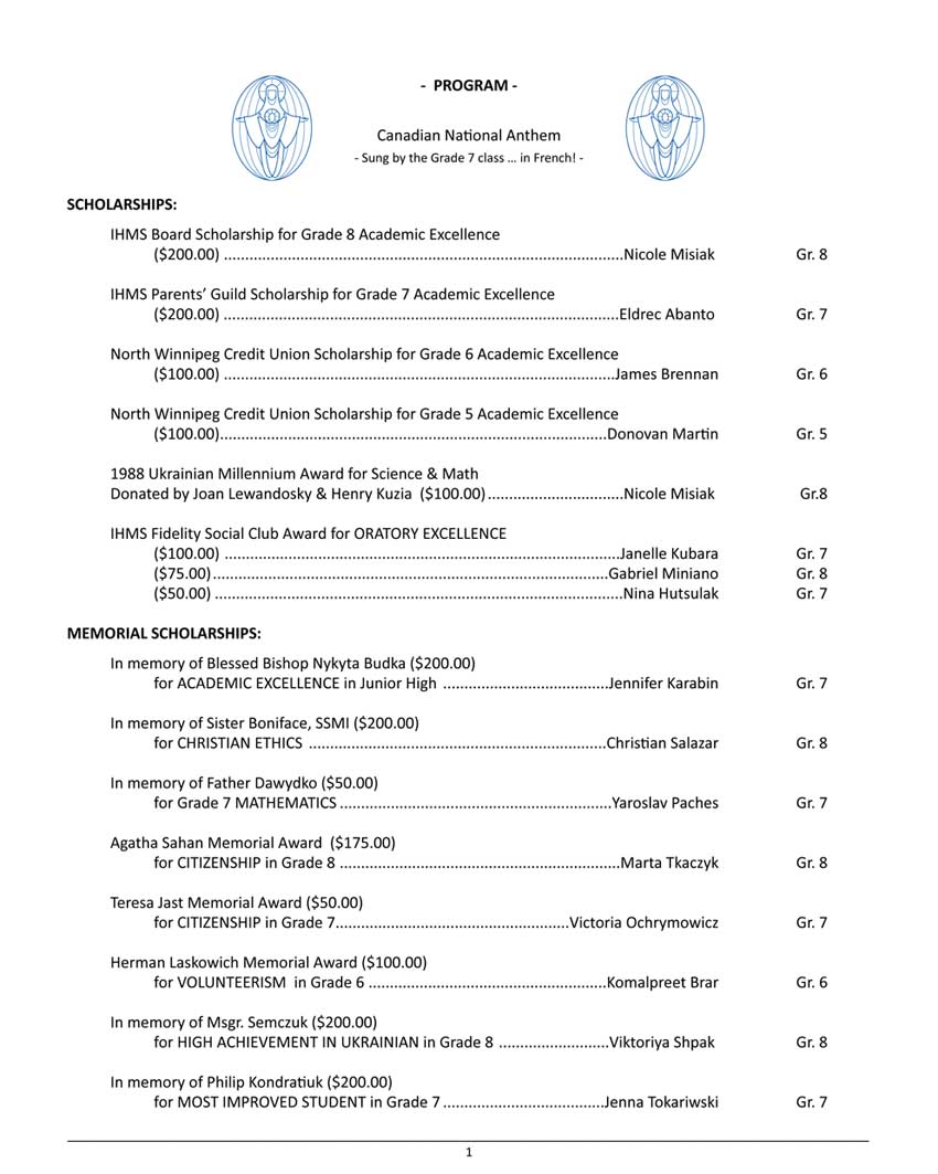 Awards Day Program – Immaculate Heart of Mary School