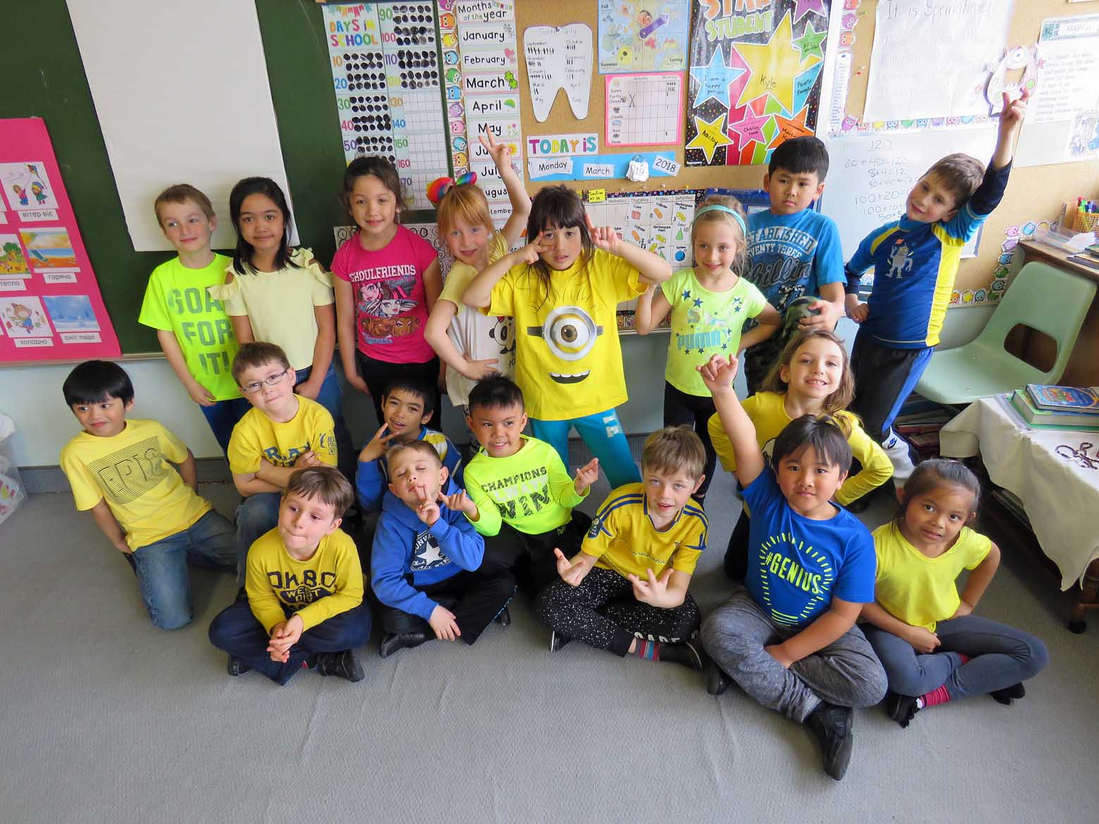 Grade One Class on “Blue and Yellow Day” – Immaculate Heart of Mary School