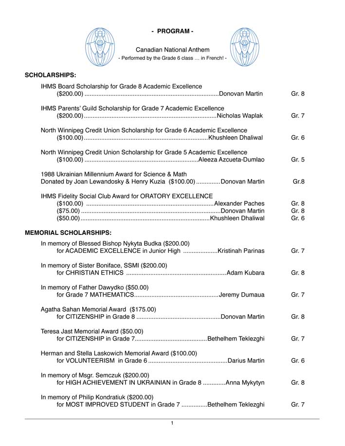 The 2018 Awards Day Program – Immaculate Heart of Mary School