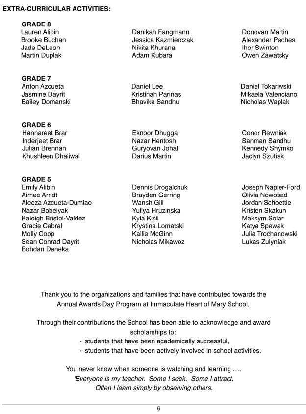 The 2018 Awards Day Program – Immaculate Heart of Mary School